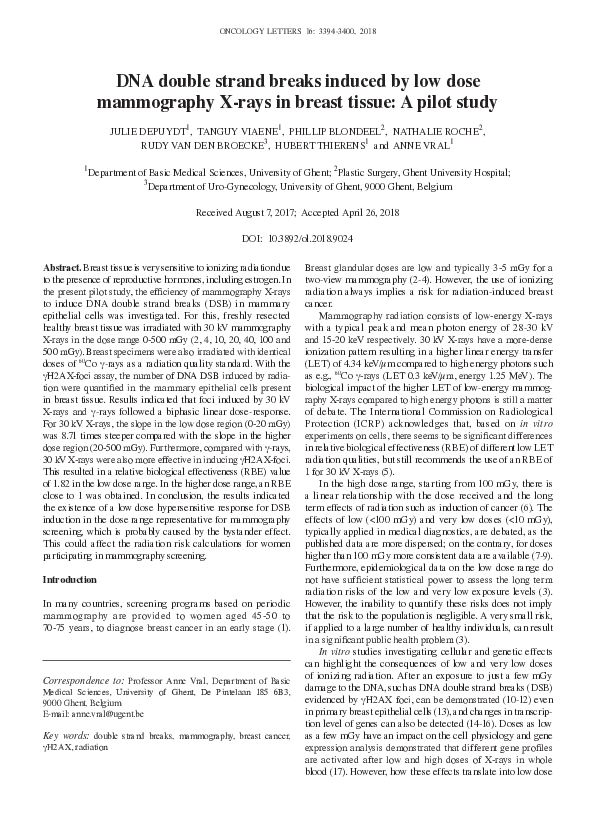 (PDF) DNA double strand breaks induced by low dose mammography X‑rays ...