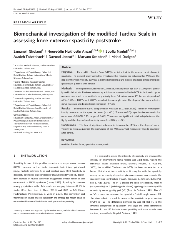 (PDF) Biomechanical investigation of the modified Tardieu Scale in ...