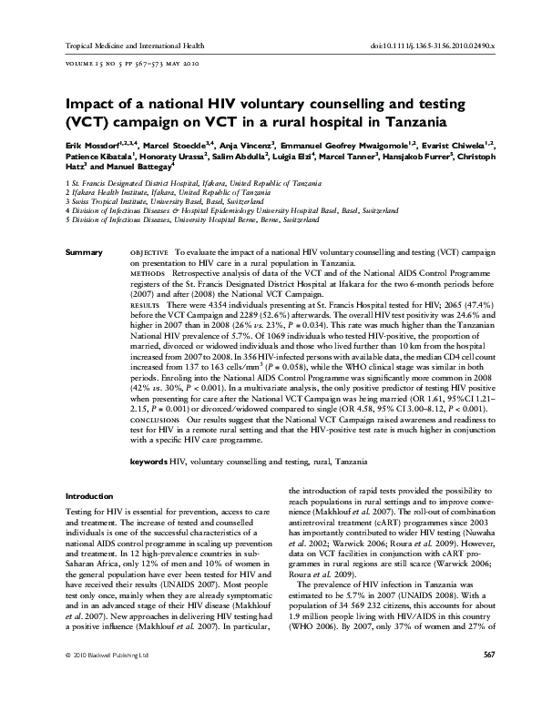 (PDF) Impact of a national HIV voluntary counselling and testing (VCT ...