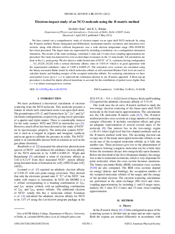 (PDF) Electron-impact study of an NCO molecule using theR-matrix method