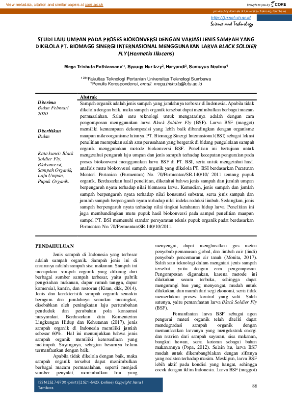 (PDF) Studi Laju Umpan Pada Proses Biokonversi Dengan Variasi Jenis ...