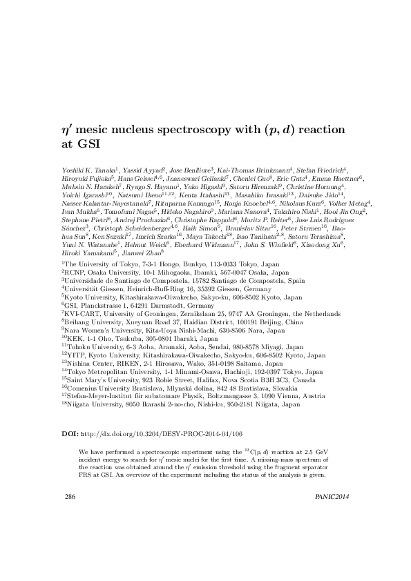 (PDF) η' mesic nucleus spectroscopy with (p, d) reaction at GSI