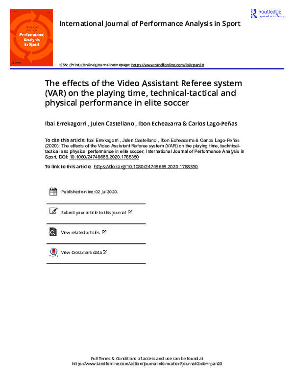 (PDF) The effects of the Video Assistant Referee system (VAR) on the ...
