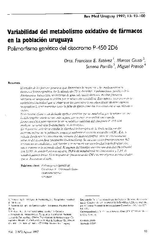 (PDF) Variabilidad del metabolismo oxidativo de fármacos en la población uruguaya Polimorfismo ...