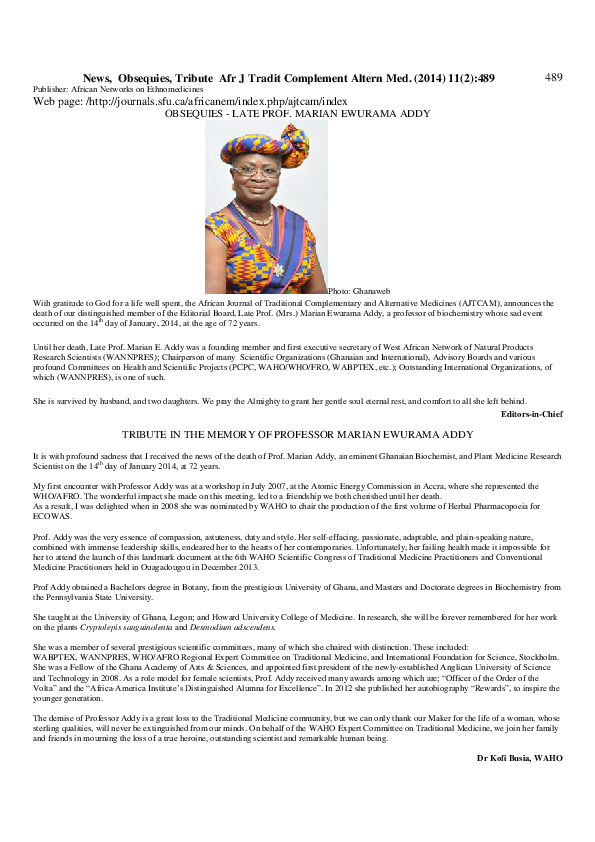 (PDF) Obsequies - late Prof. Marian Ewurama Addy | Kofi Busia ...