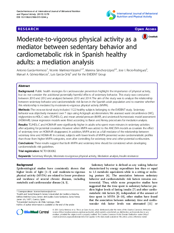 (PDF) Moderate-to-vigorous physical activity as a mediator between ...