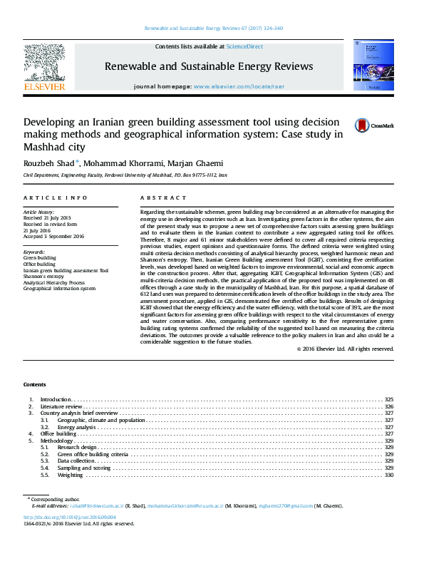 (PDF) Developing an Iranian green building assessment tool using ...