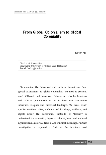 (PDF) From Global Colonialism To Global Coloniality