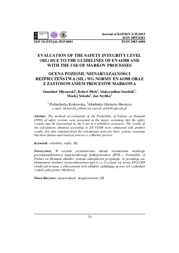 (PDF) Evaluation Of The Safety Integrity Level (SIL) Due To The ...