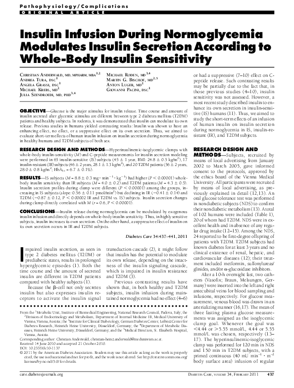 (PDF) Insulin Infusion During Normoglycemia Modulates Insulin Secretion ...