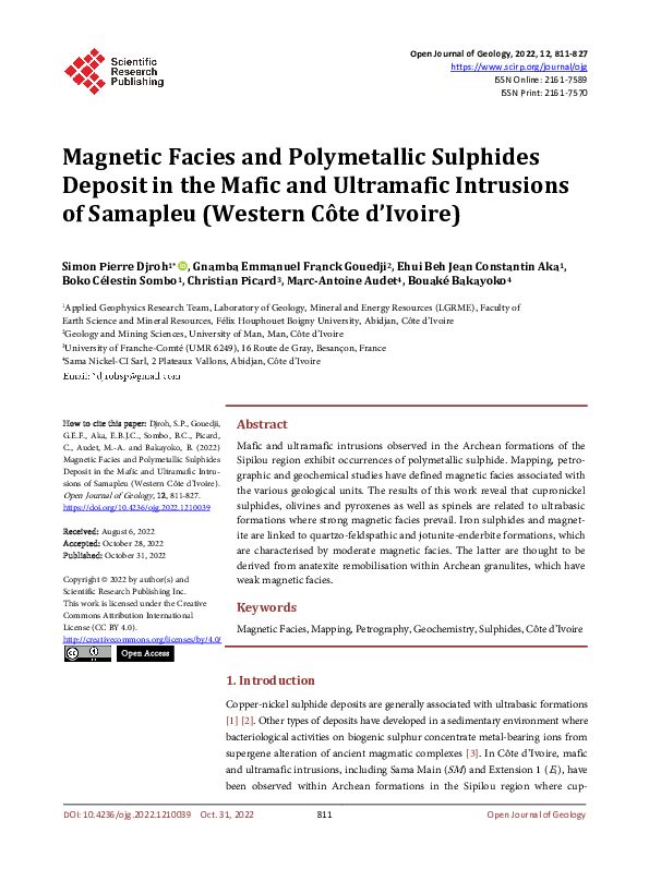 (PDF) Magnetic Facies and Polymetallic Sulphides Deposit in the Mafic ...