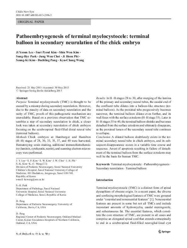 (PDF) Pathoembryogenesis of terminal myelocystocele: terminal balloon ...