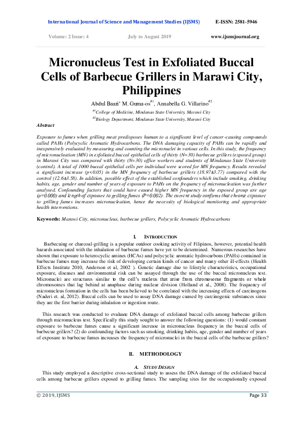 (PDF) Micronucleus Test in Exfoliated Buccal Cells of Barbecue Grillers ...