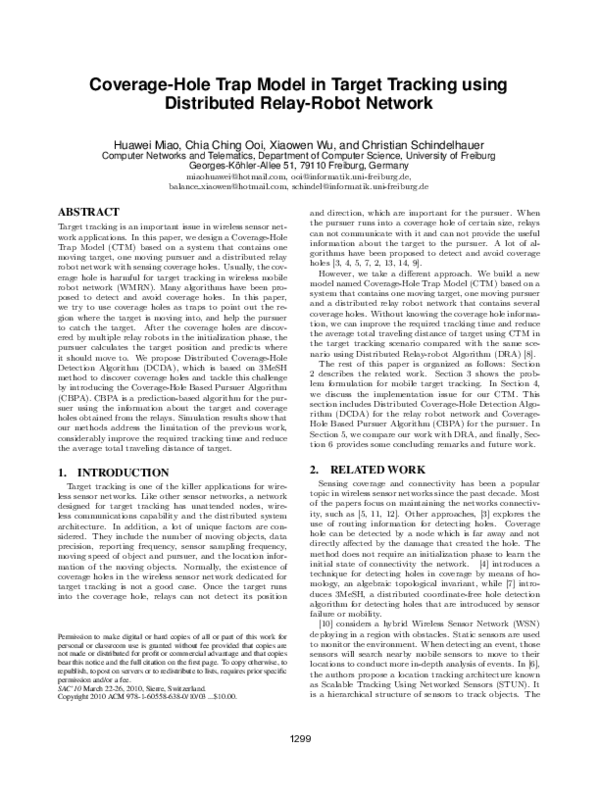 (PDF) Coverage-hole trap model in target tracking using distributed relay-robot network