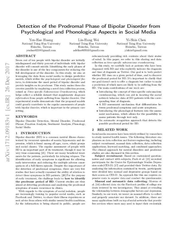 (PDF) Detection of the Prodromal Phase of Bipolar Disorder from ...