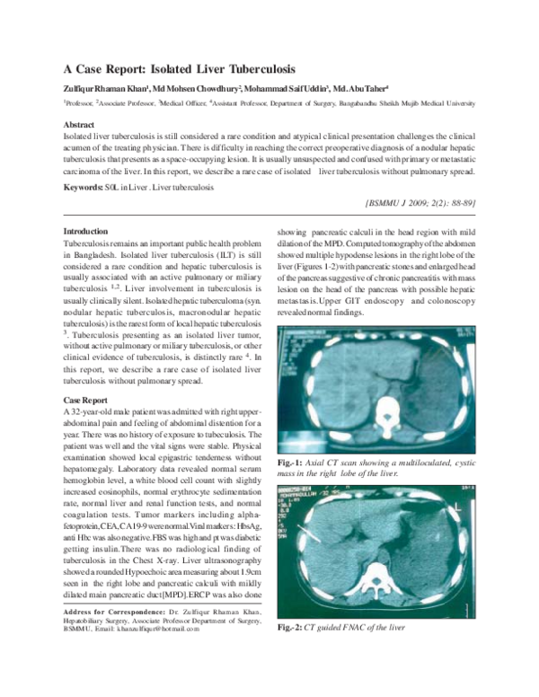 (PDF) A Case Report: Isolated Liver Tuberculosis