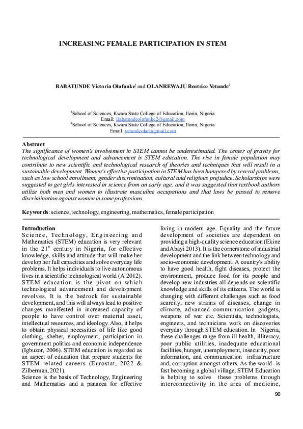 (PDF) Increasing Female Participation in Stem