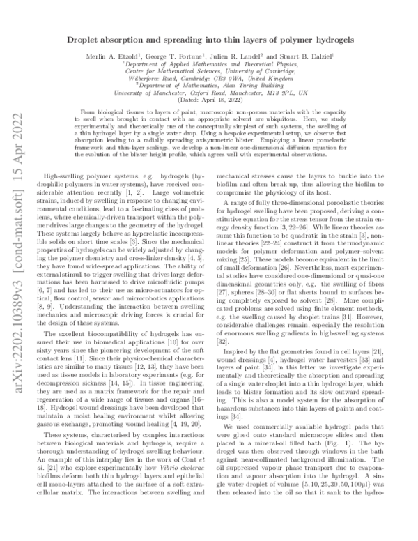 (PDF) Droplet absorption and spreading into thin layers of polymer ...