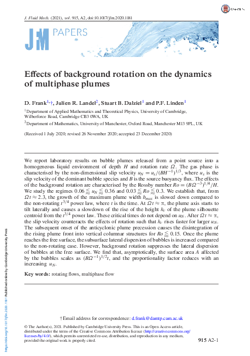(PDF) Effects of background rotation on the dynamics of multiphase plumes