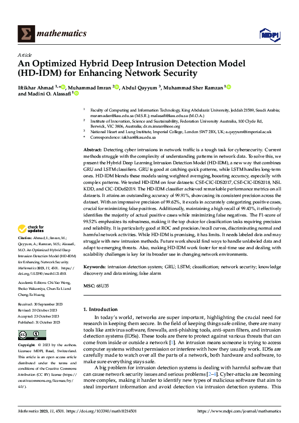 (PDF) An Optimized Hybrid Deep Intrusion Detection Model (HD-IDM) for Enhancing Network Security
