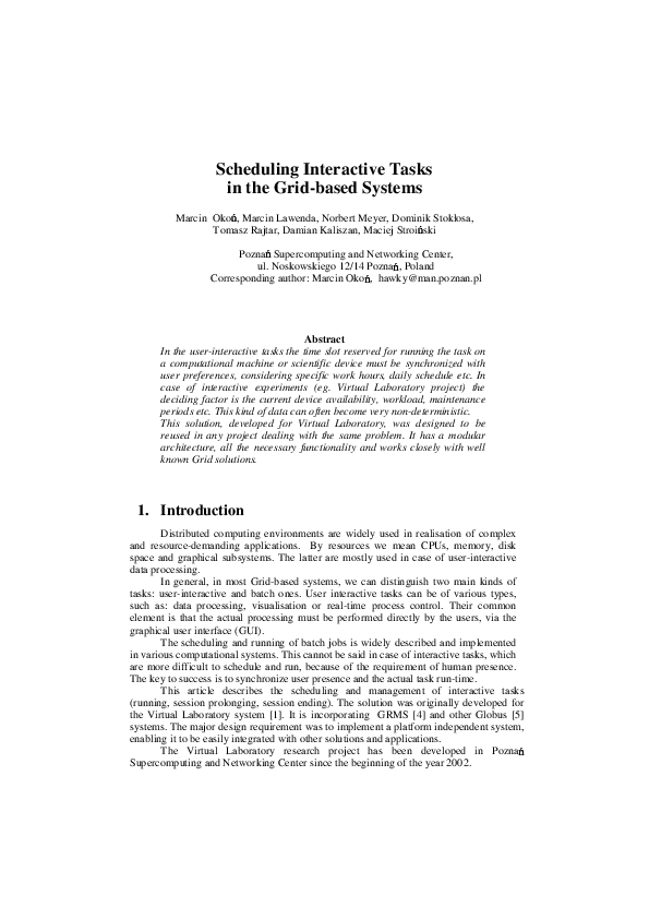 (PDF) Scheduling Interactive Tasks in the Grid-Based Systems