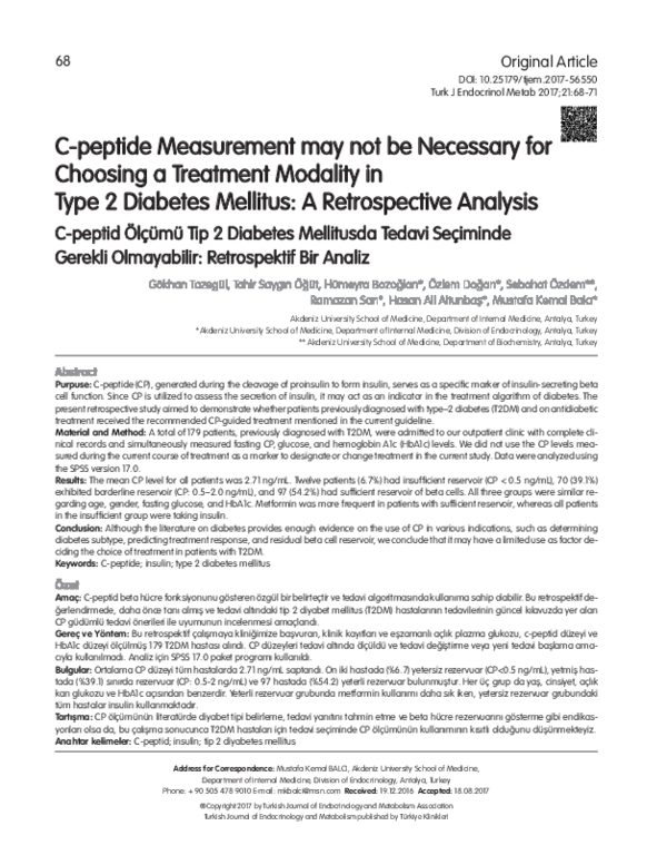 (PDF) C-peptide Measurement may not be Necessary for Choosing a Treatment Modality in Type 2 ...