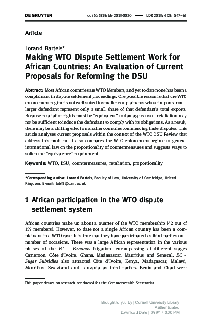 (PDF) Making WTO Dispute Settlement Work for African Countries: An ...