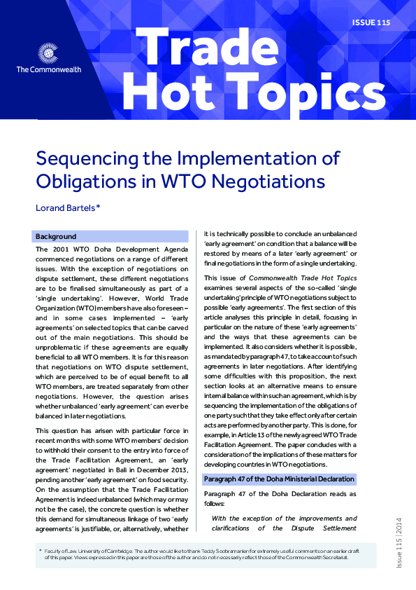 (PDF) Sequencing the Implementation of Obligations in WTO Negotiations