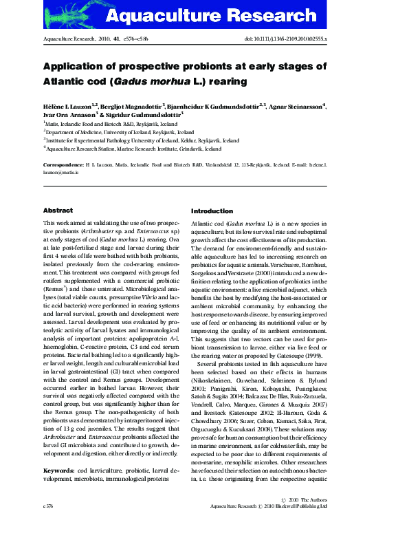 (PDF) Prospective Probionts Enhance Early Growth of Atlantic Cod