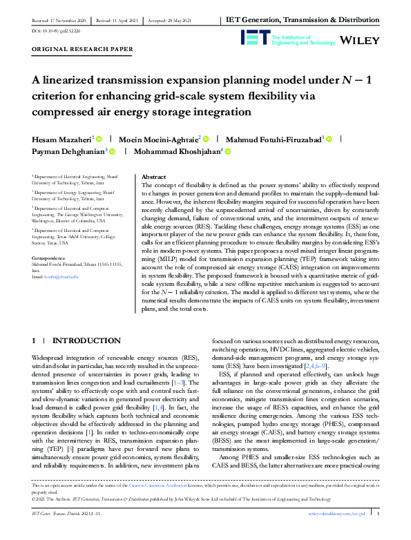 (PDF) A linearized transmission expansion planning model under N − 1 criterion for enhancing ...