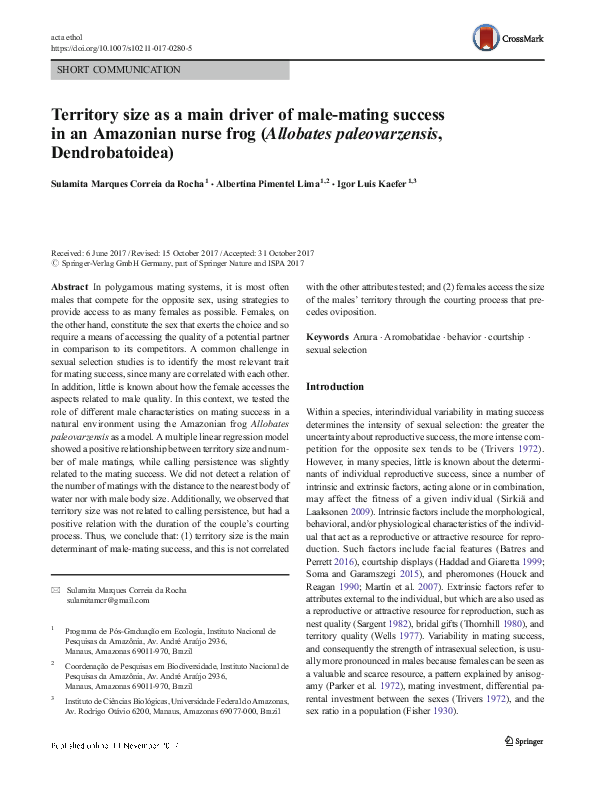 (PDF) Territory size as a main driver of male-mating success in an ...