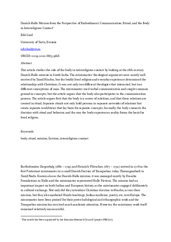 (PDF) Danish-Halle Mission from the Perspective of Embodiment ...