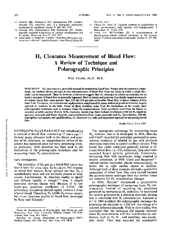(PDF) H2 clearance measurement of blood flow: a review of technique and ...