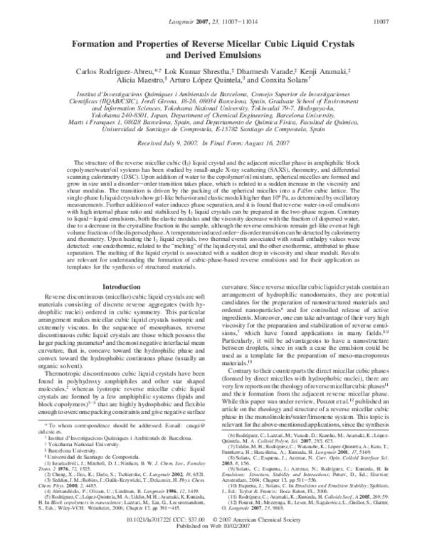(PDF) Formation and Properties of Reverse Micellar Cubic Liquid ...