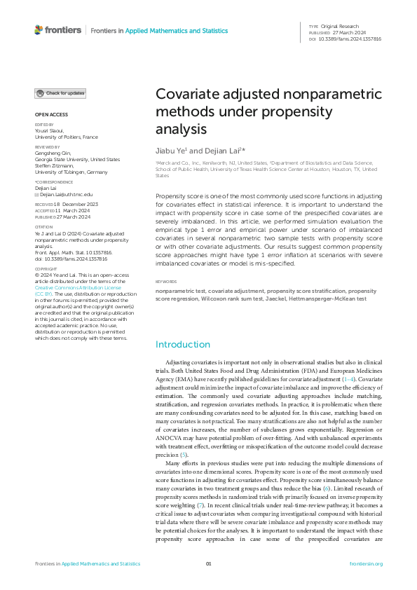 (PDF) Covariate adjusted nonparametric methods under propensity analysis