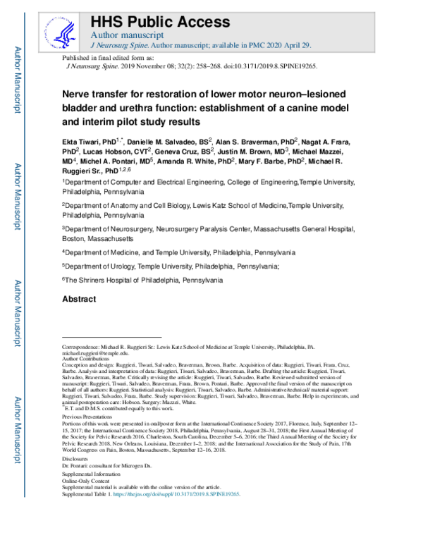 (PDF) Nerve transfer for restoration of lower motor neuron–lesioned ...