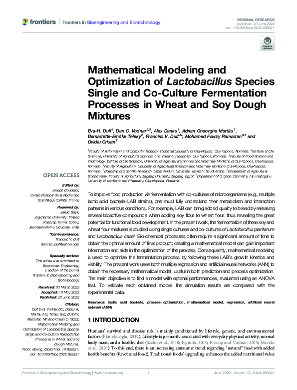 (PDF) Mathematical Modeling and Optimization of Lactobacillus Species Single and Co-Culture ...