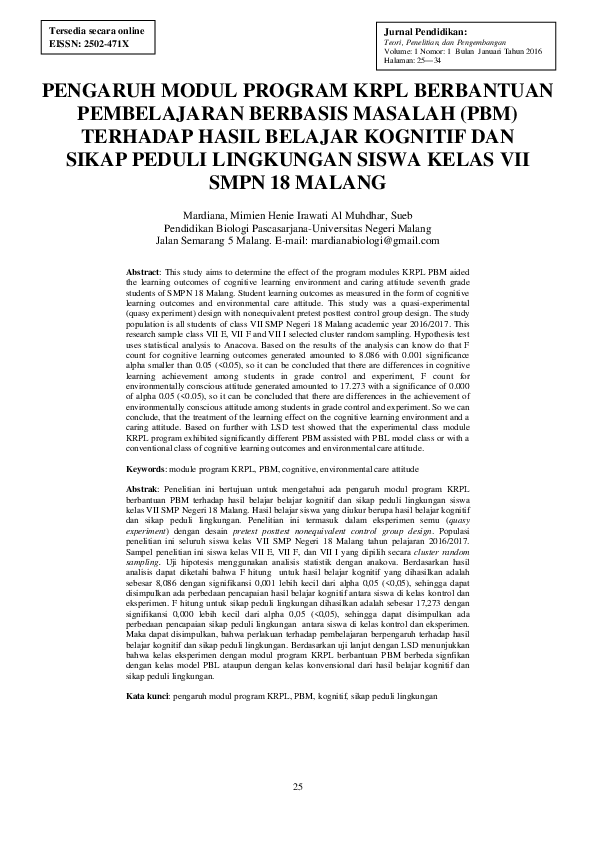 (PDF) Pengaruh Modul Program Krpl Berbantuan Pembelajaran Berbasis Masalah (Pbm) terhadap Hasil ...