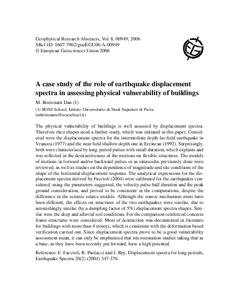 (PDF) A case study of the role of earthquake displacement spectra in ...