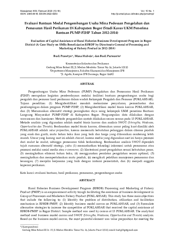 (PDF) Evaluasi Bantuan Modal Pengembangan Usaha Mina Pedesaan Pengolahan dan Pemasaran Hasil ...
