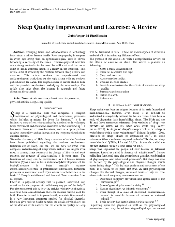 (PDF) Sleep Quality Improvement and Exercise: A Review