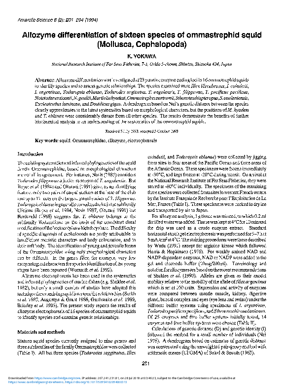 (PDF) Allozyme differentiation of sixteen species of ommastrephid squid ...