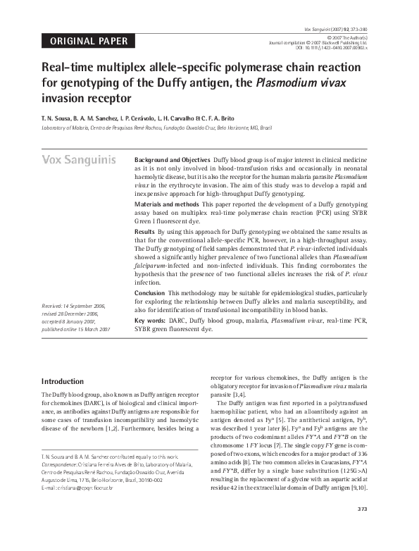 (PDF) Real‐time multiplex allele‐specific polymerase chain reaction for ...