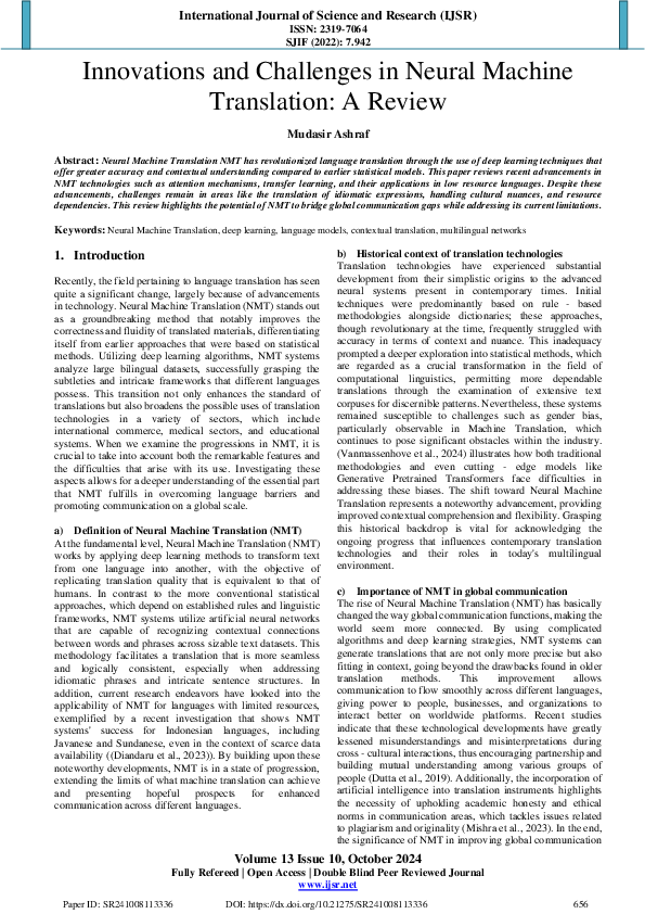 Pdf Innovations And Challenges In Neural Machine Translation A Review