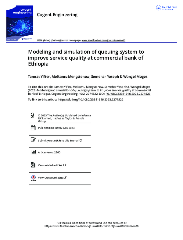 (PDF) Modeling and simulation of queuing system to improve service quality at commercial bank of ...