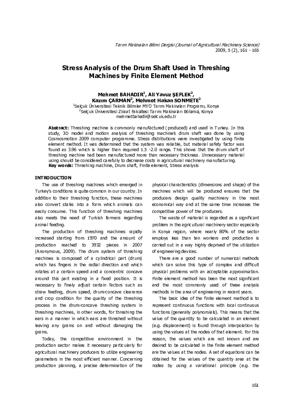 (PDF) Stress Analysis of the Drum Shaft Used in Threshing Machines by ...