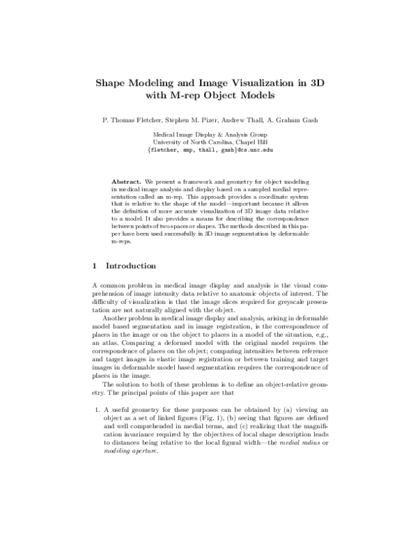 (PDF) Shape Modeling and Image Visualization in 3D with M-rep Object Models