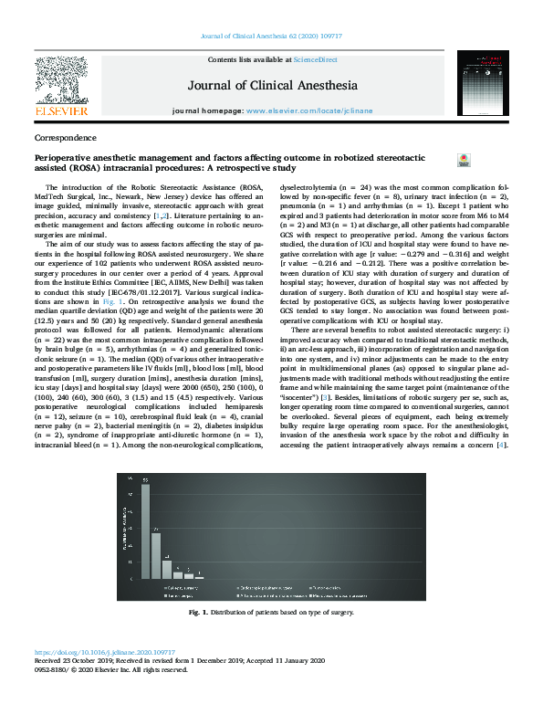(PDF) Perioperative anesthetic management and factors affecting outcome ...