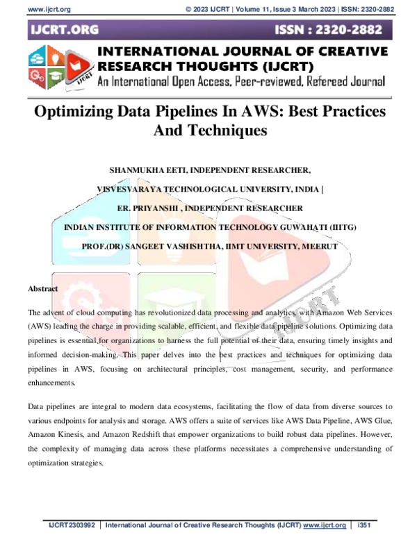 (PDF) Optimizing Data Pipelines In AWS: Best Practices And Techniques