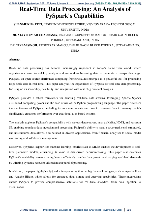 (PDF) Real-Time Data Processing: An Analysis of PySpark's Capabilities